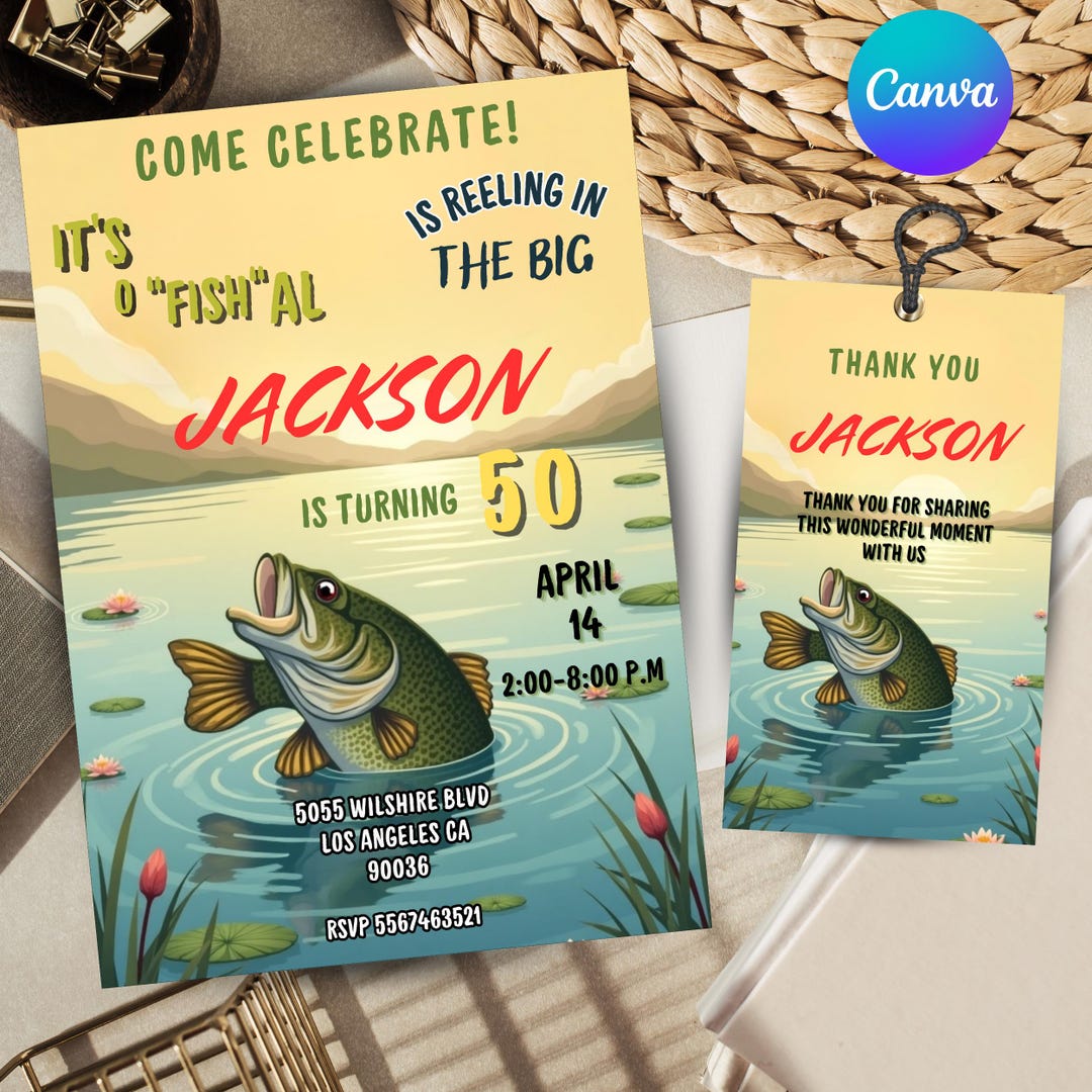 Bass Fishing Birthday Invitation: Customizable Digital Card (5x7 In ...