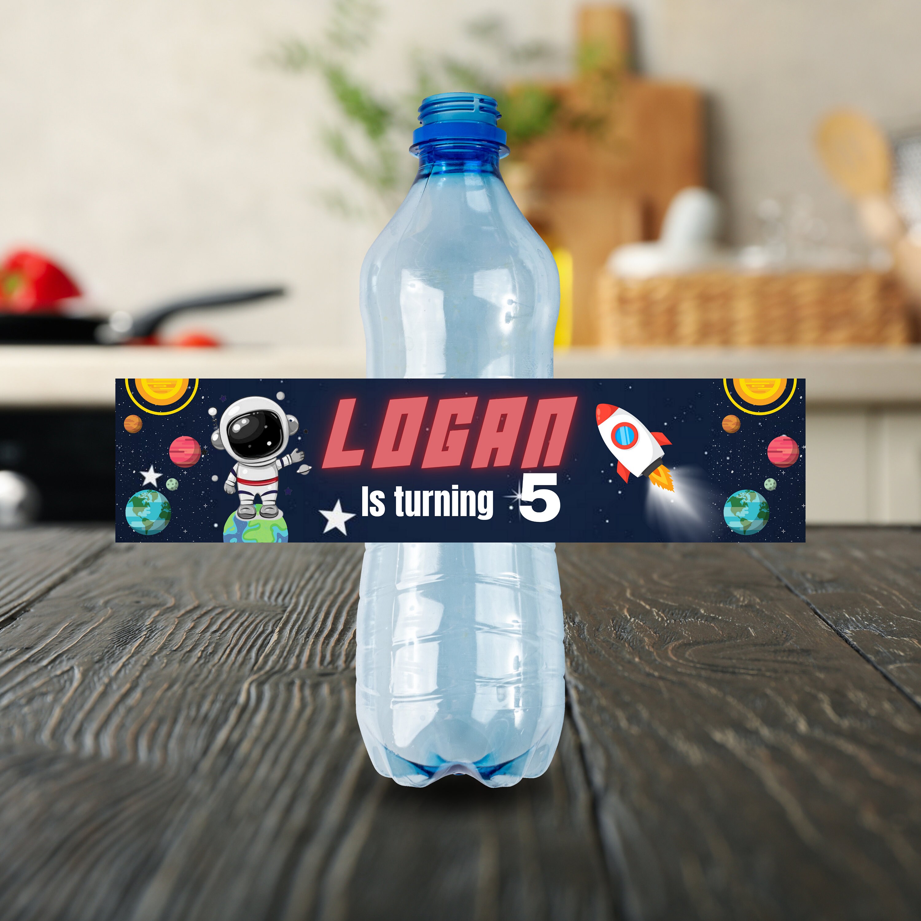 Astronaut Water Bottle Label: Customizable Rocket Party Decor (digital ...
