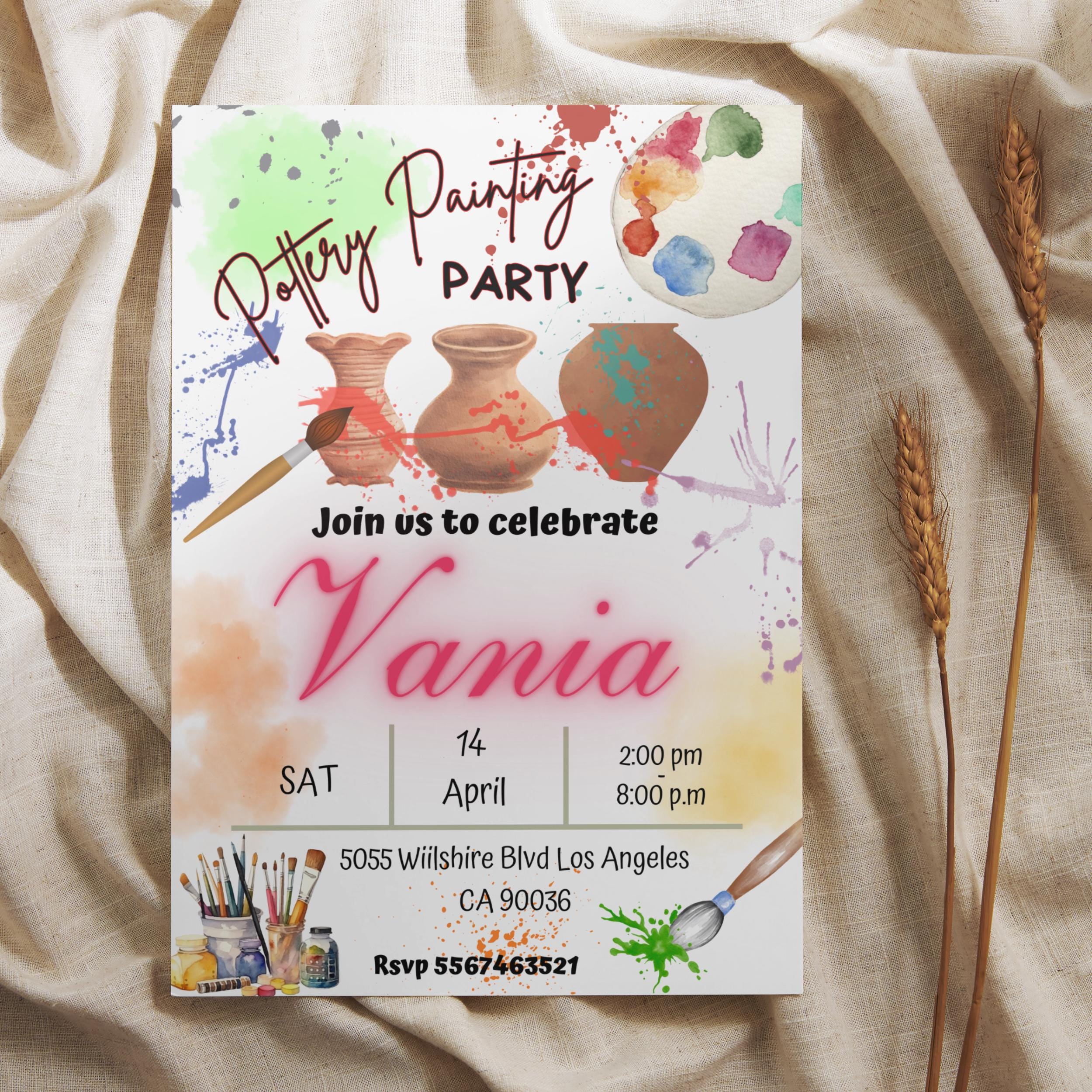 Pottery Birthday Invitation Pottery Party Invite Printable Ceramic ...