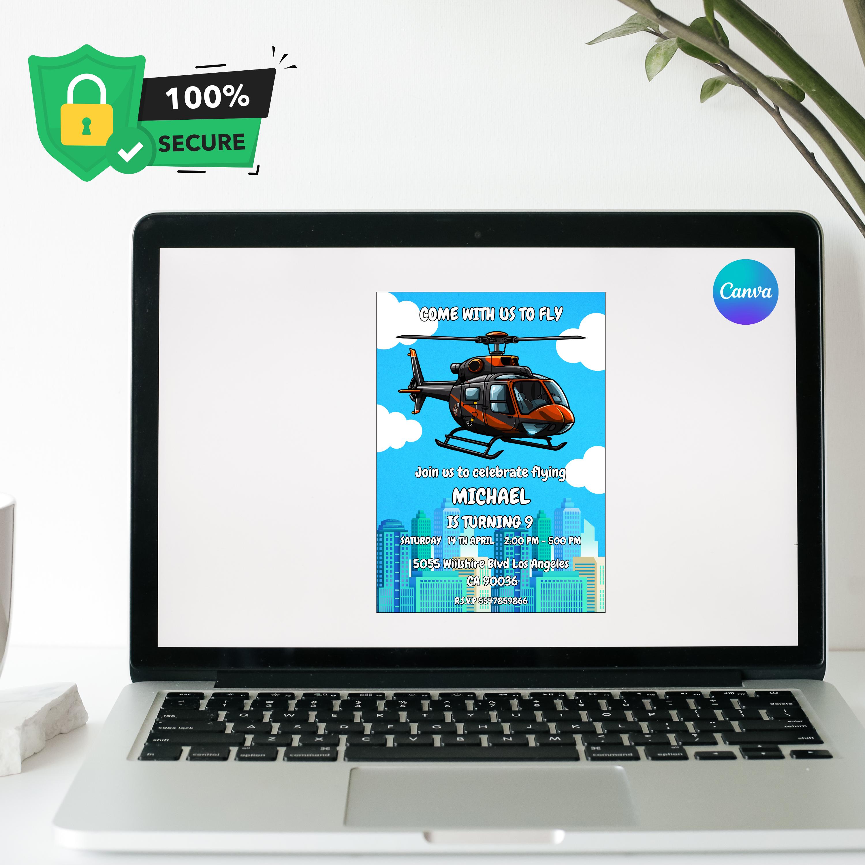 Helicopter Birthday Invitation Customizable Helicopter Birthday Card ...