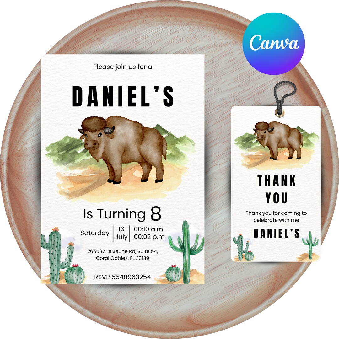 Bison Invitation Customizable Digital Bison Birthday Card Bison Themed ...