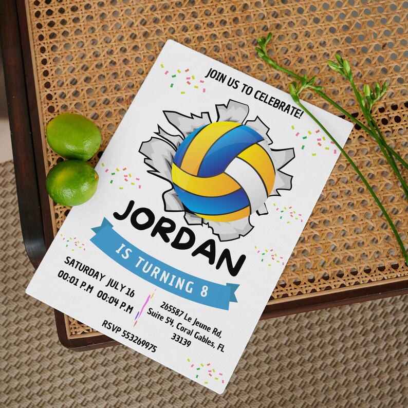 Volleyball Party Invitation Volleyball Themed Invitation for Children ...