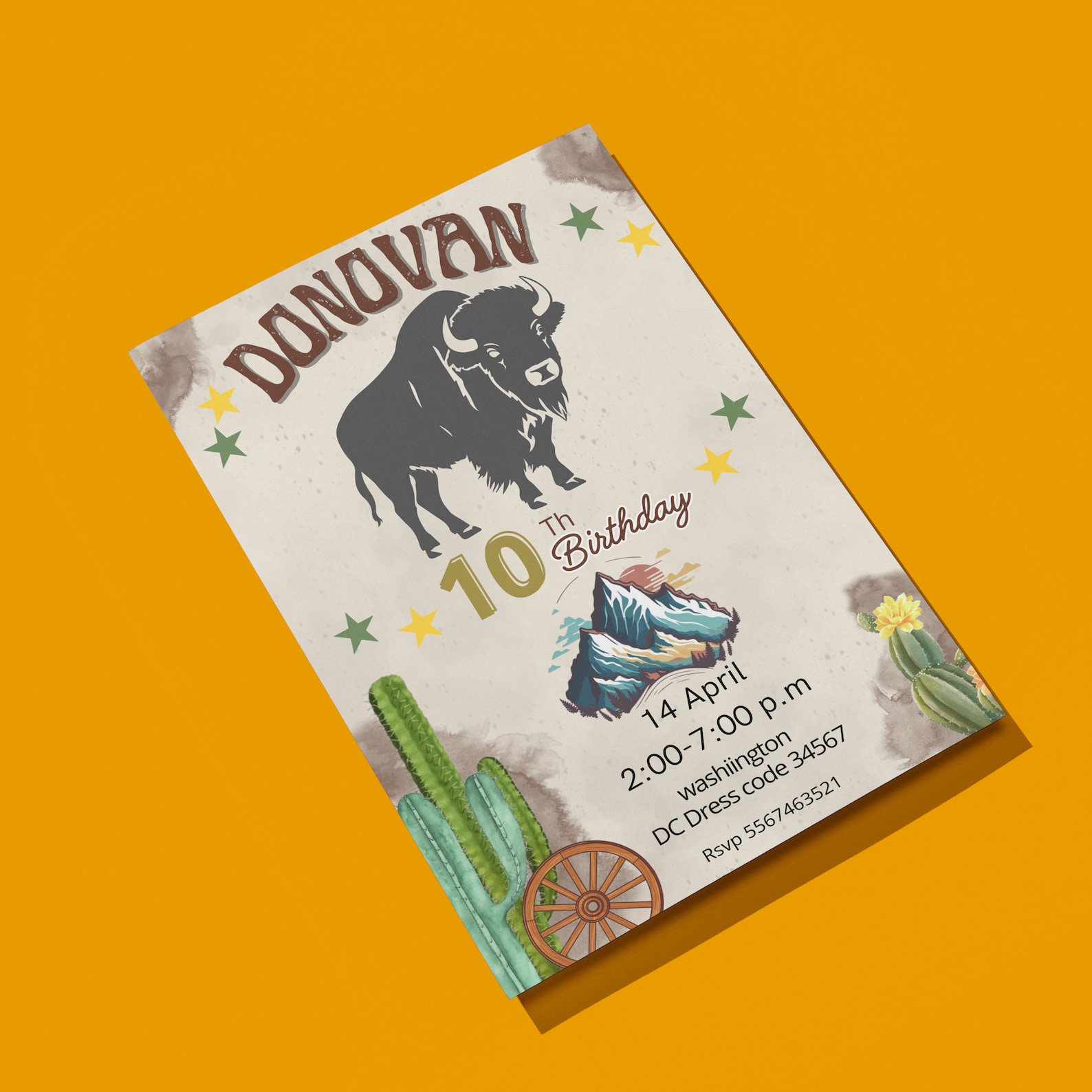Bison Birthday Invitation: Customizable Kids Party, Canva Editable ...