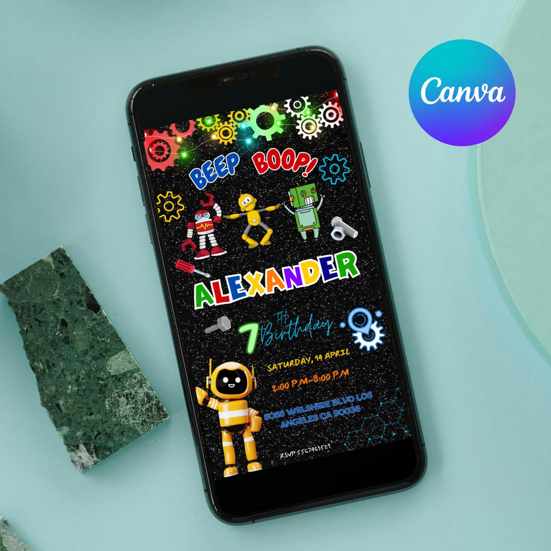 Robotics Birthday Invitation Robot Digital Invitation Boy Invitation ...