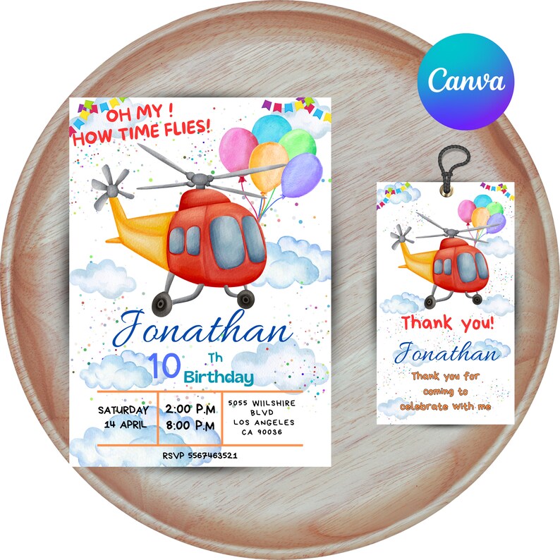 Helicopter Birthday Invitation Customizable Helicopter Birthday Card ...