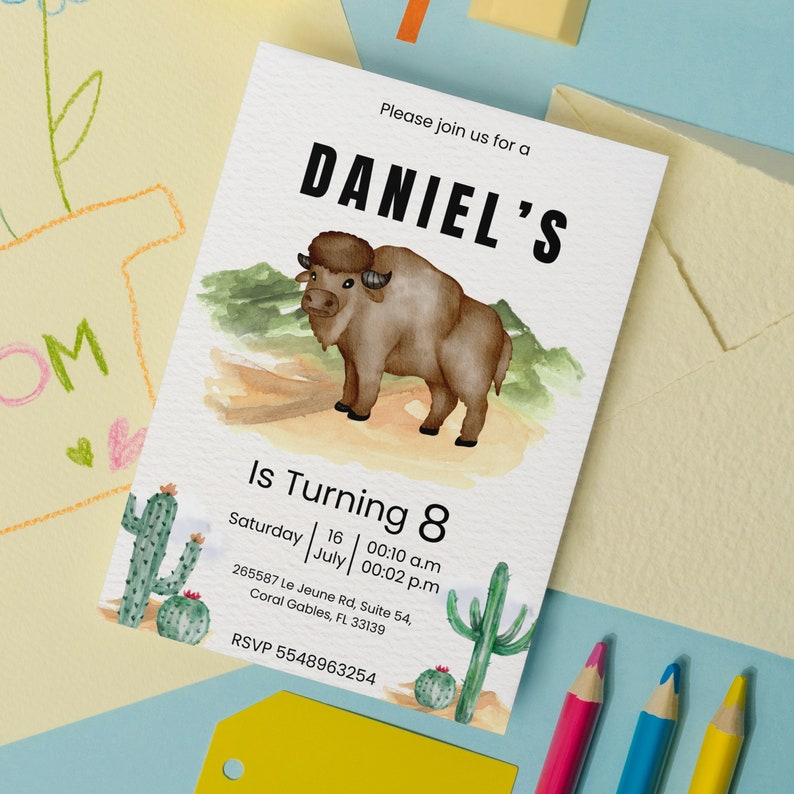 Bison Invitation Customizable Digital Bison Birthday Card Bison Themed ...