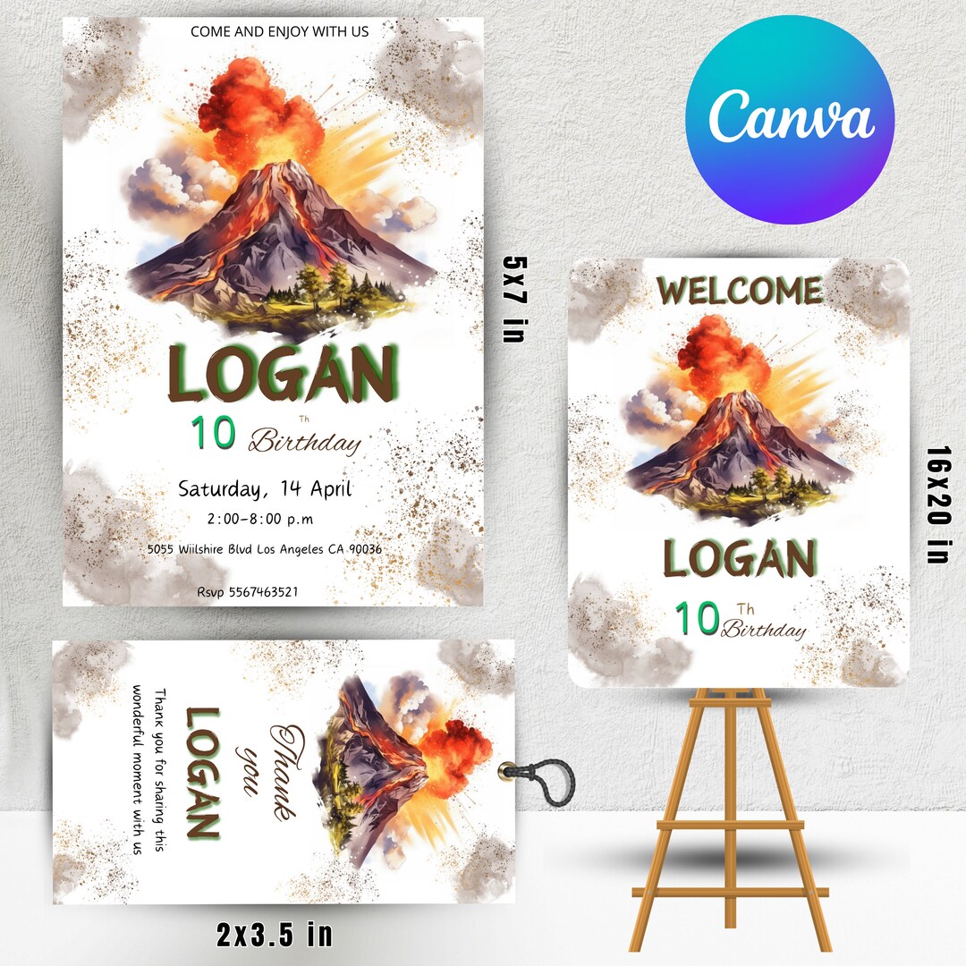 Volcano Birthday Party Volcano Birthday Invite Customizable Volcano ...