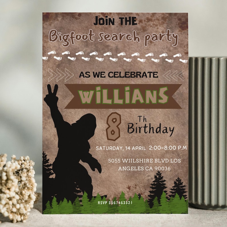 Bigfoot Birthday Party Invitation: Customizable Digital Card (5x7 In ...