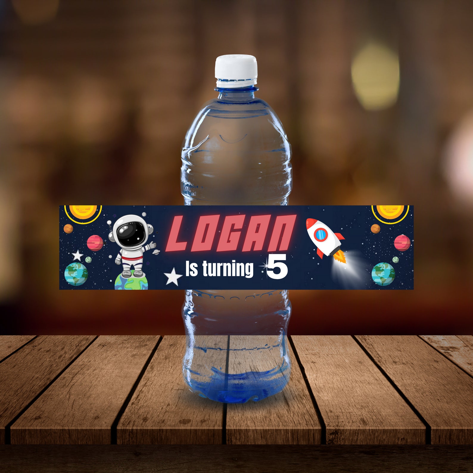 Astronaut Water Bottle Label: Customizable Rocket Party Decor (digital ...