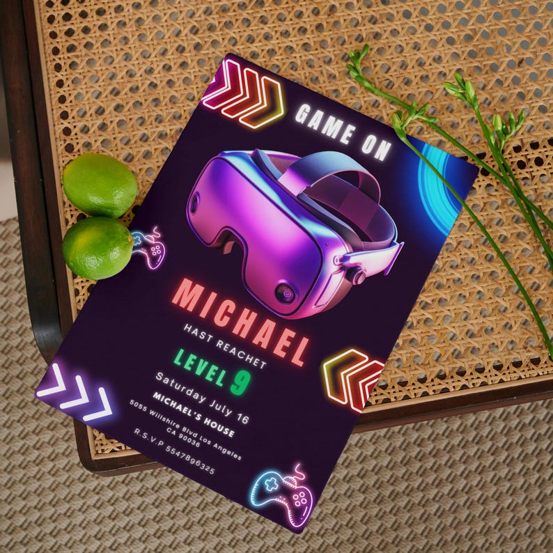 Vr Birthday Party Vr Gaming Party Editable Vr Birthday Card Virtual ...