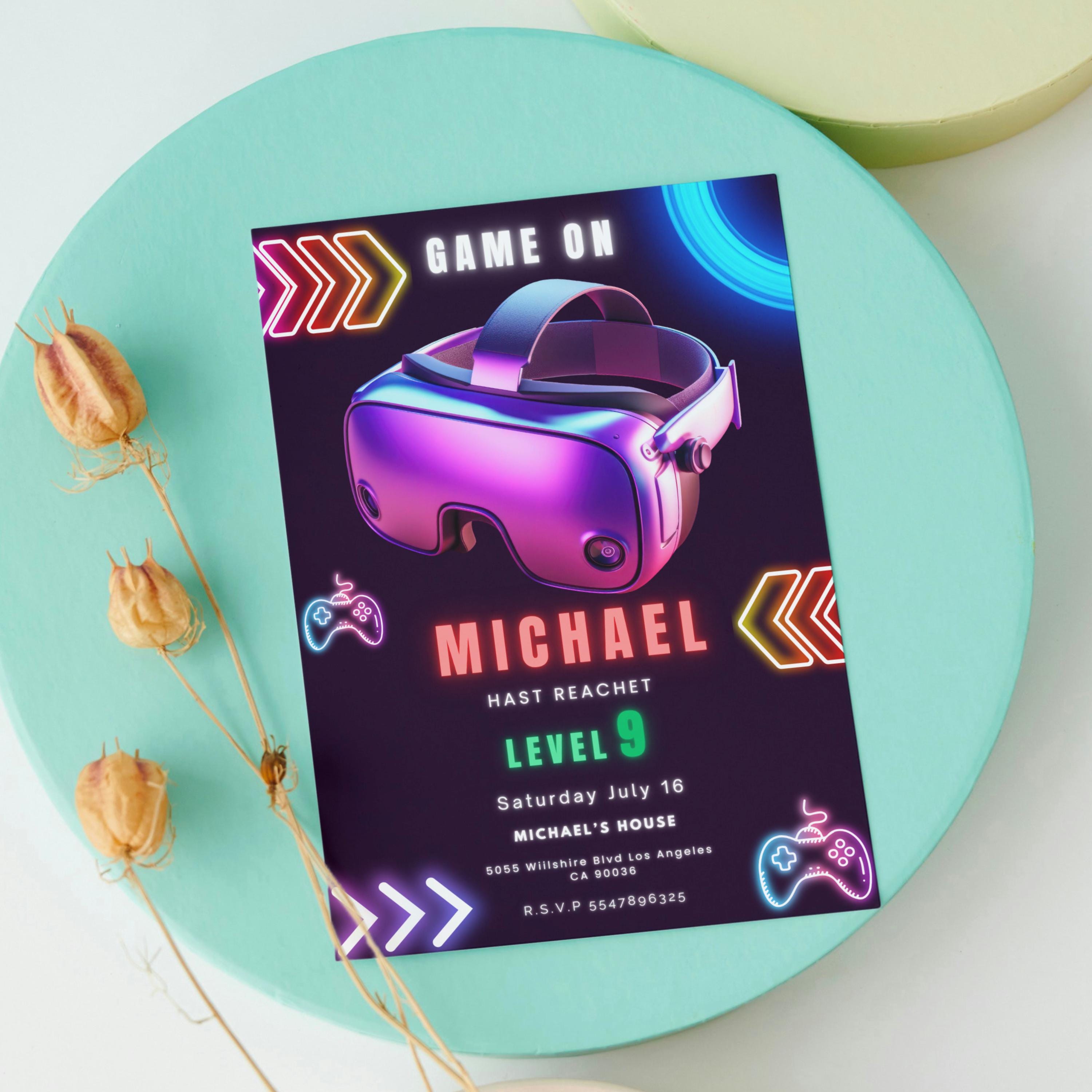 Vr Birthday Party Vr Gaming Party Editable Vr Birthday Card Virtual ...