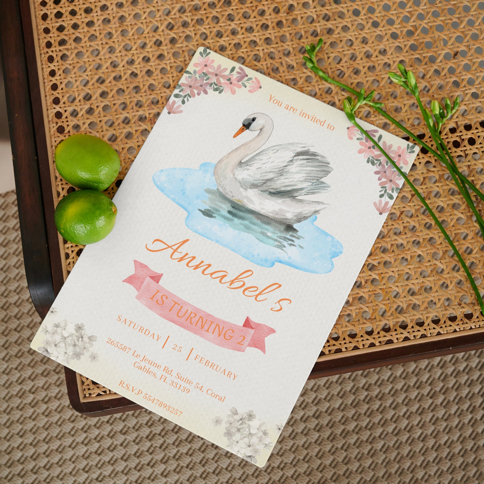 Swan Birthday Invitation: Customizable Card (digital Download) - Etsy