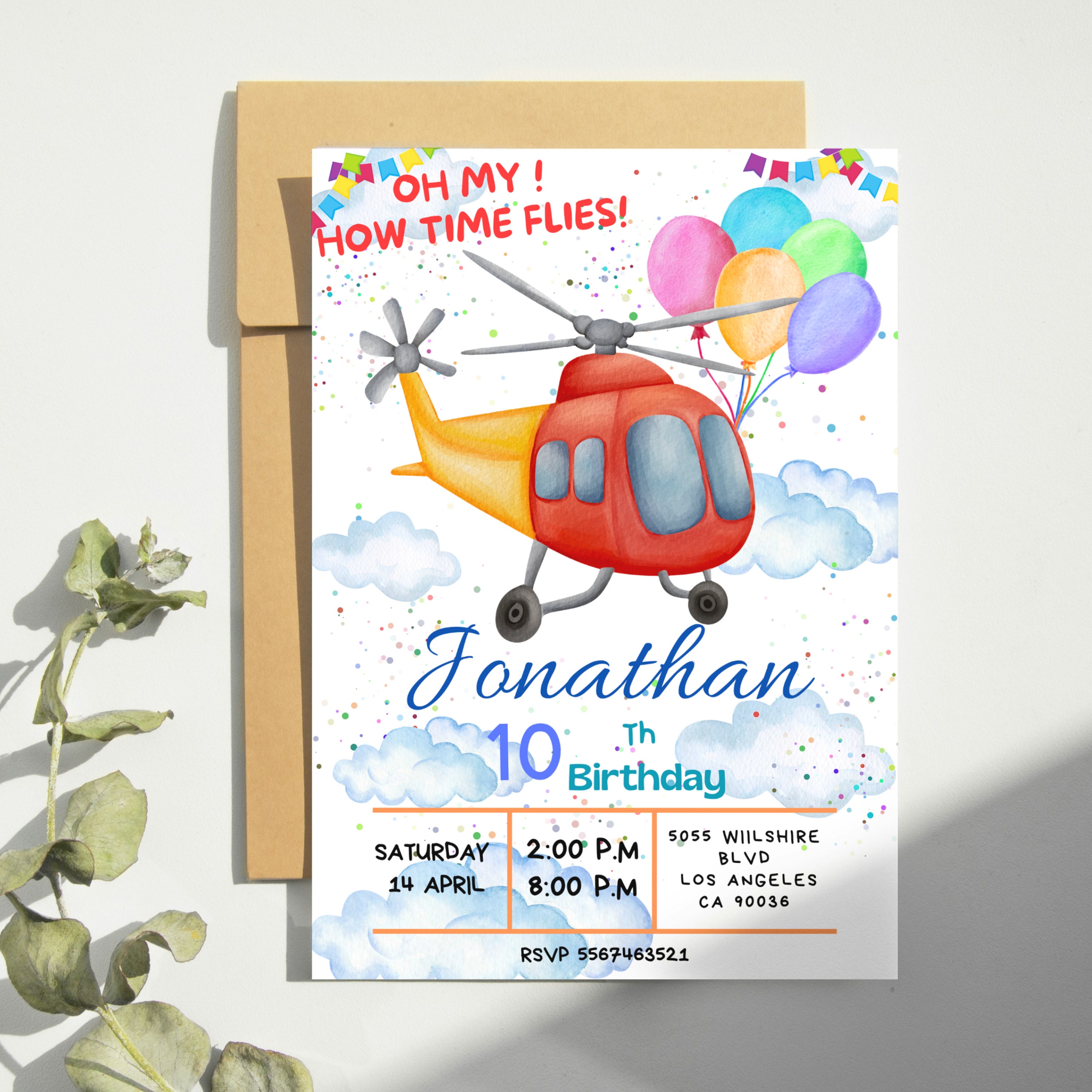 Helicopter Birthday Invitation Customizable Helicopter Birthday Card ...