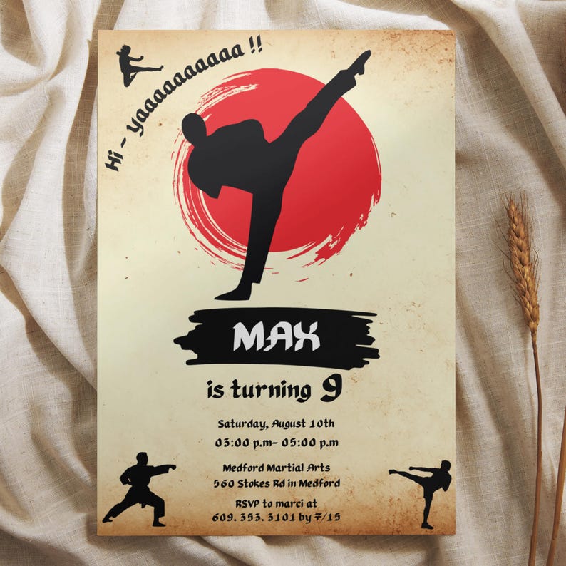Karate Invitation Taekwondo Birthday Invitation EDITABLE Karate ...