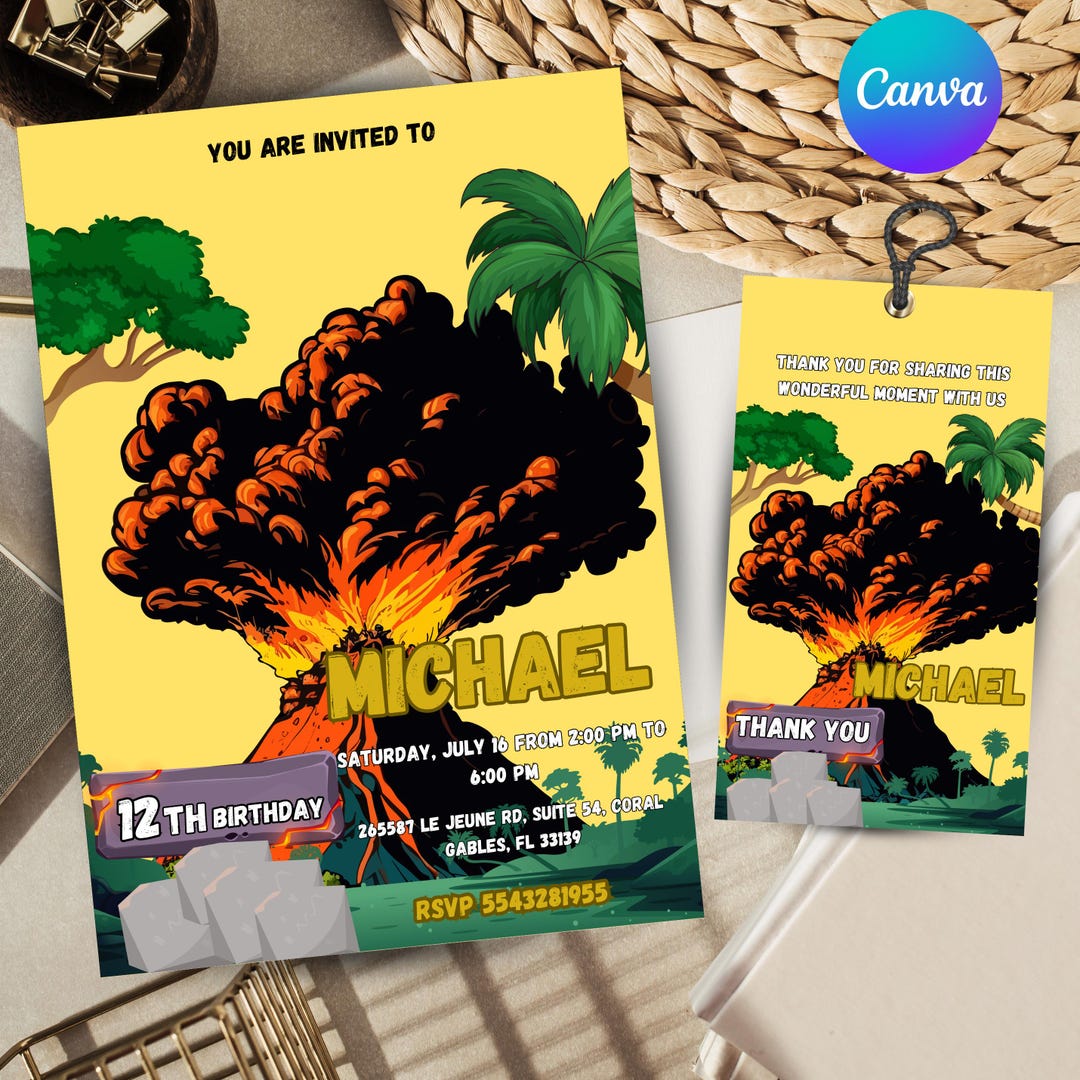 Volcano Birthday Party Volcano Birthday Invite Volcanic Eruption ...