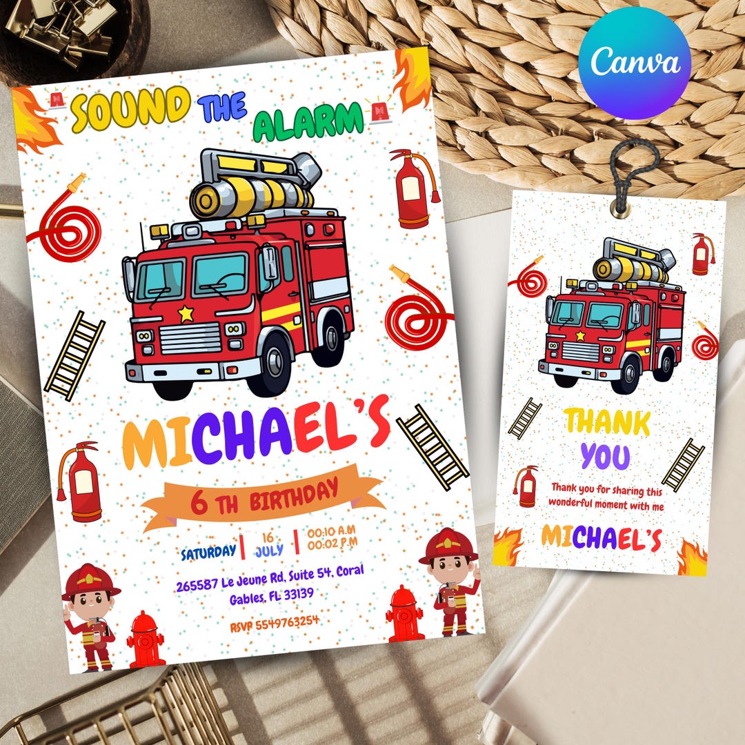 Fireman Invitation Firefighter Invitation Fireman Birthday Invitation ...