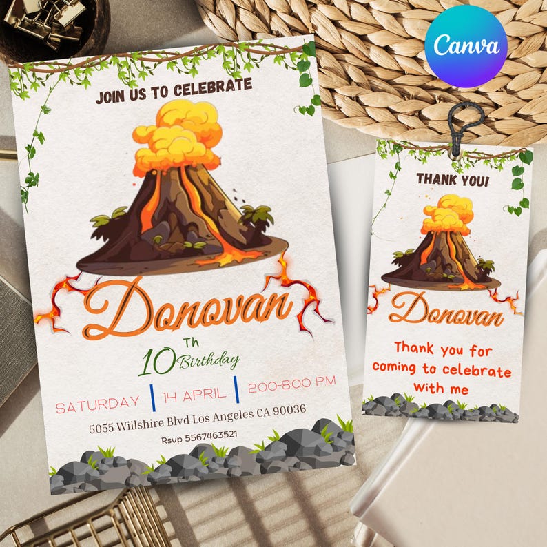 Volcano Birthday Party Volcano Birthday Invite Editable Card With ...