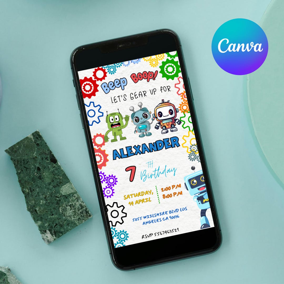 Robotics Birthday Invitation Robot Digital Invitation Boy Invitation ...