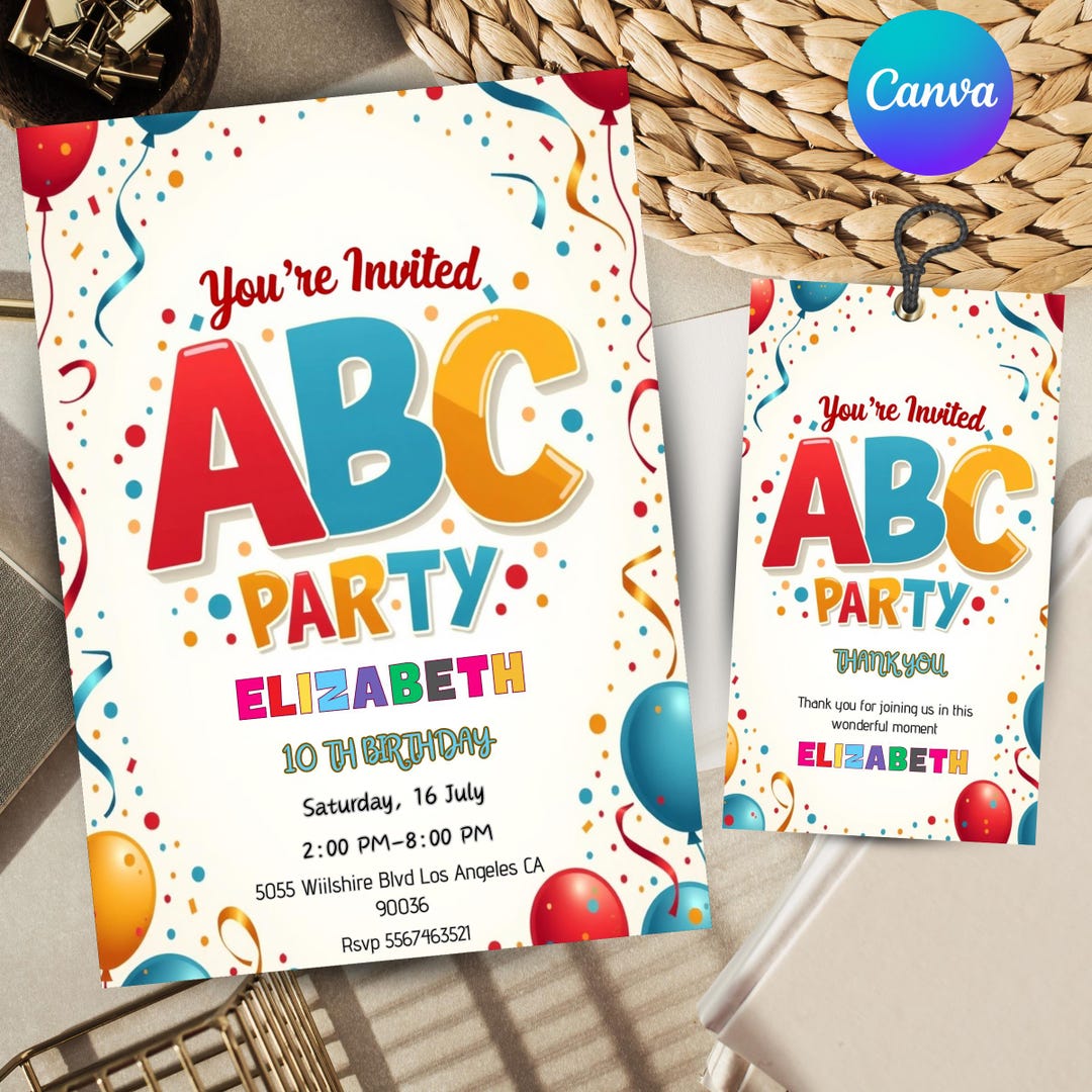 Abc Birthday Invitation, Abc Birthday Party, Alphabet Birthday Card ...