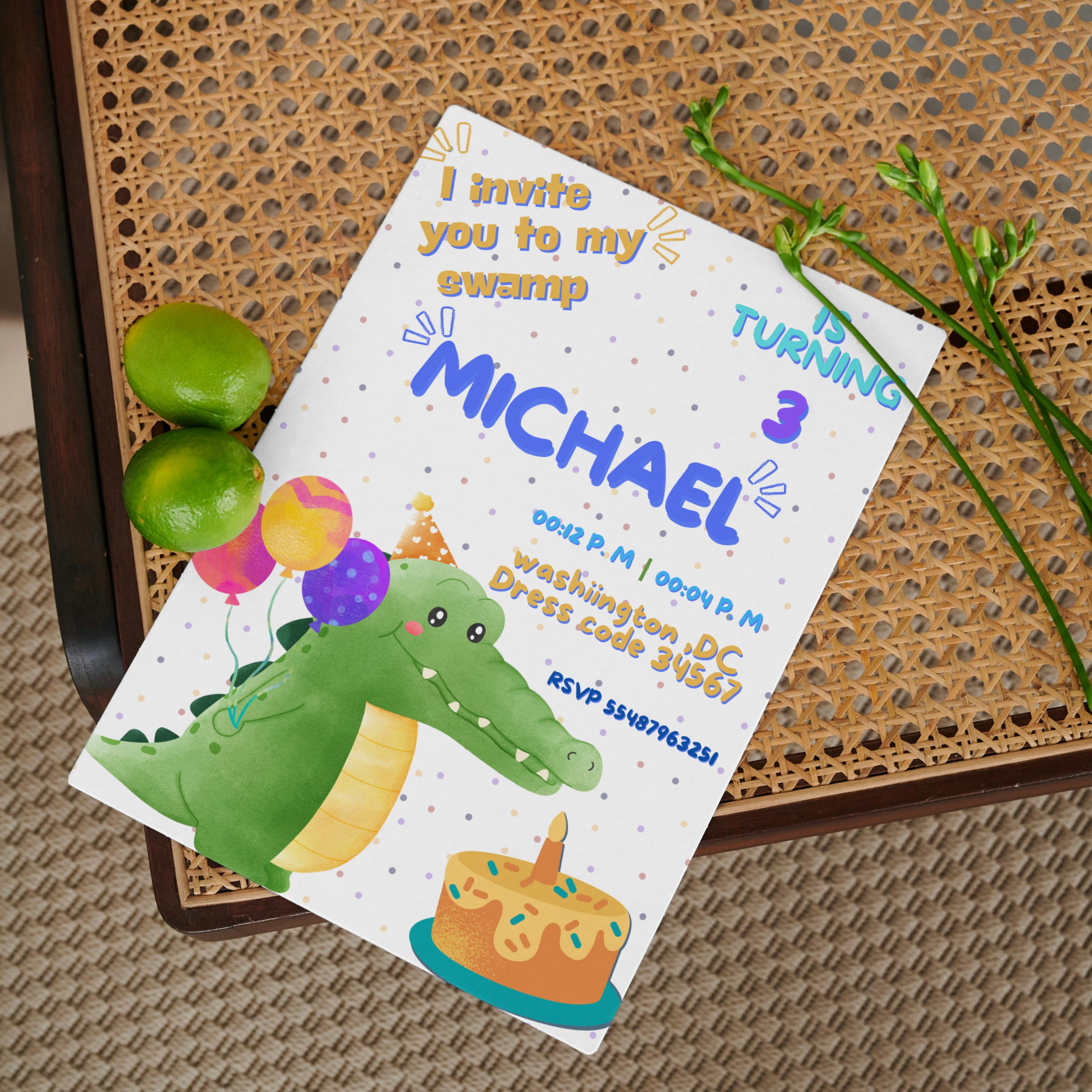 Alligator Birthday Invitation Alligator Birthday Card Alligator ...