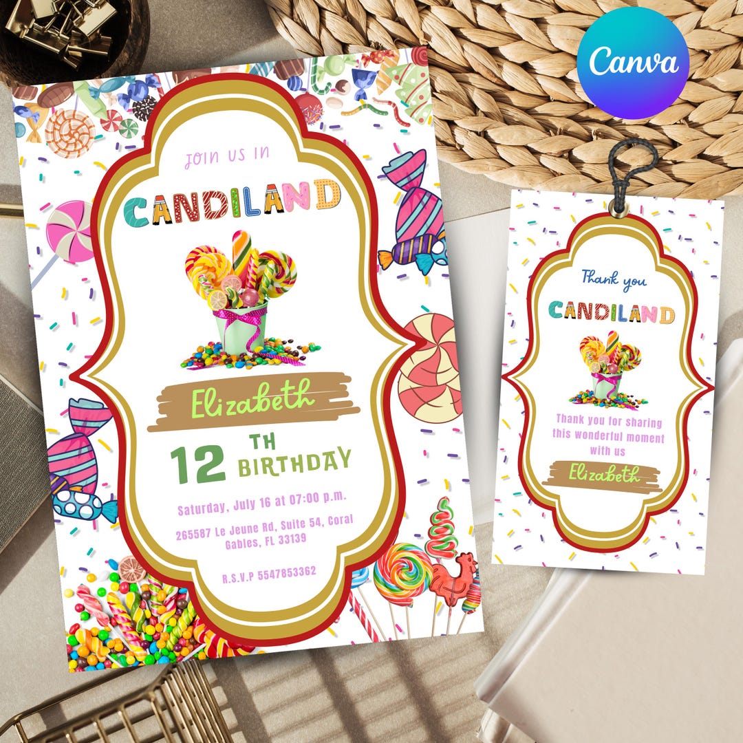 Candy Land Birthday Invitation, Birthday Card for Girl Theme, Candy ...