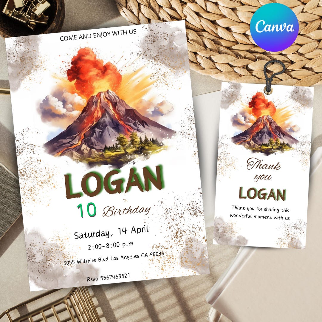 Volcano Birthday Party Volcano Birthday Invite Customizable Volcano ...