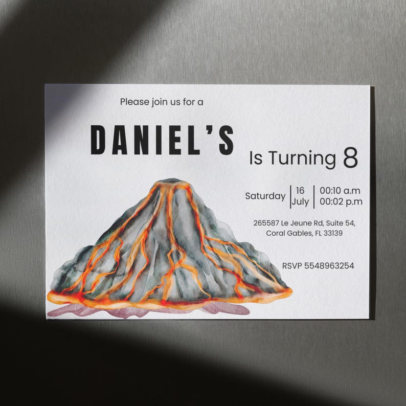 Volcano Birthday Party Volcano Birthday Invite Customizable Volcano ...