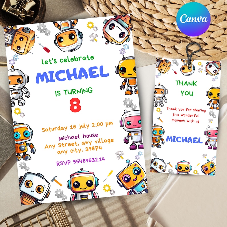 Robotics Birthday Invitation: Editable Robot Card (printable) - Etsy