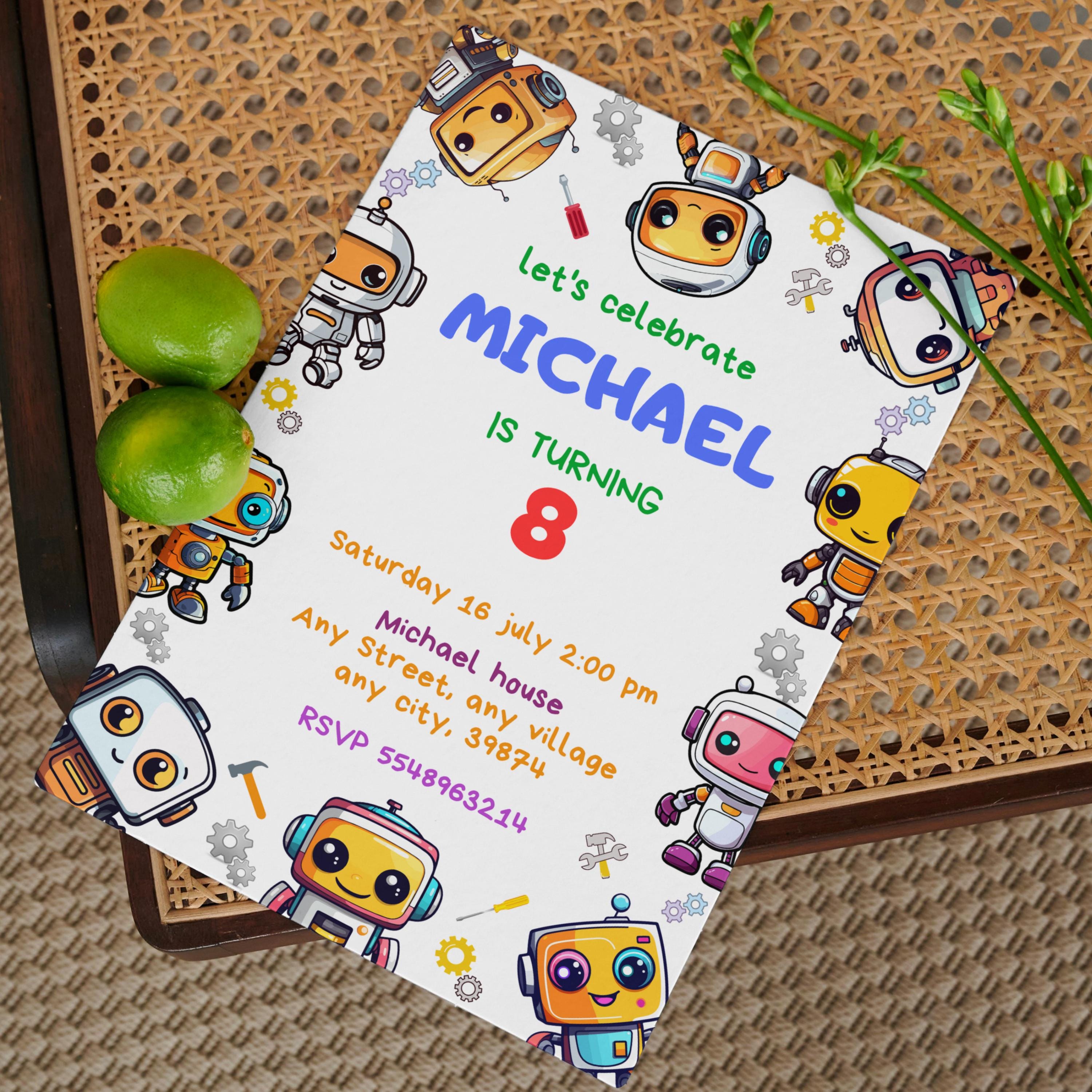 Robotics Birthday Invitation: Editable Robot Card (printable) - Etsy