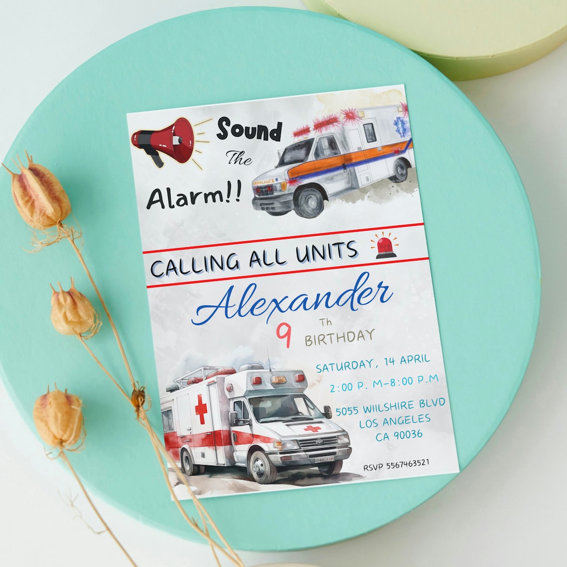Ambulance Birthday Party Emergency Vehicle Invite Ambulance Birthday ...