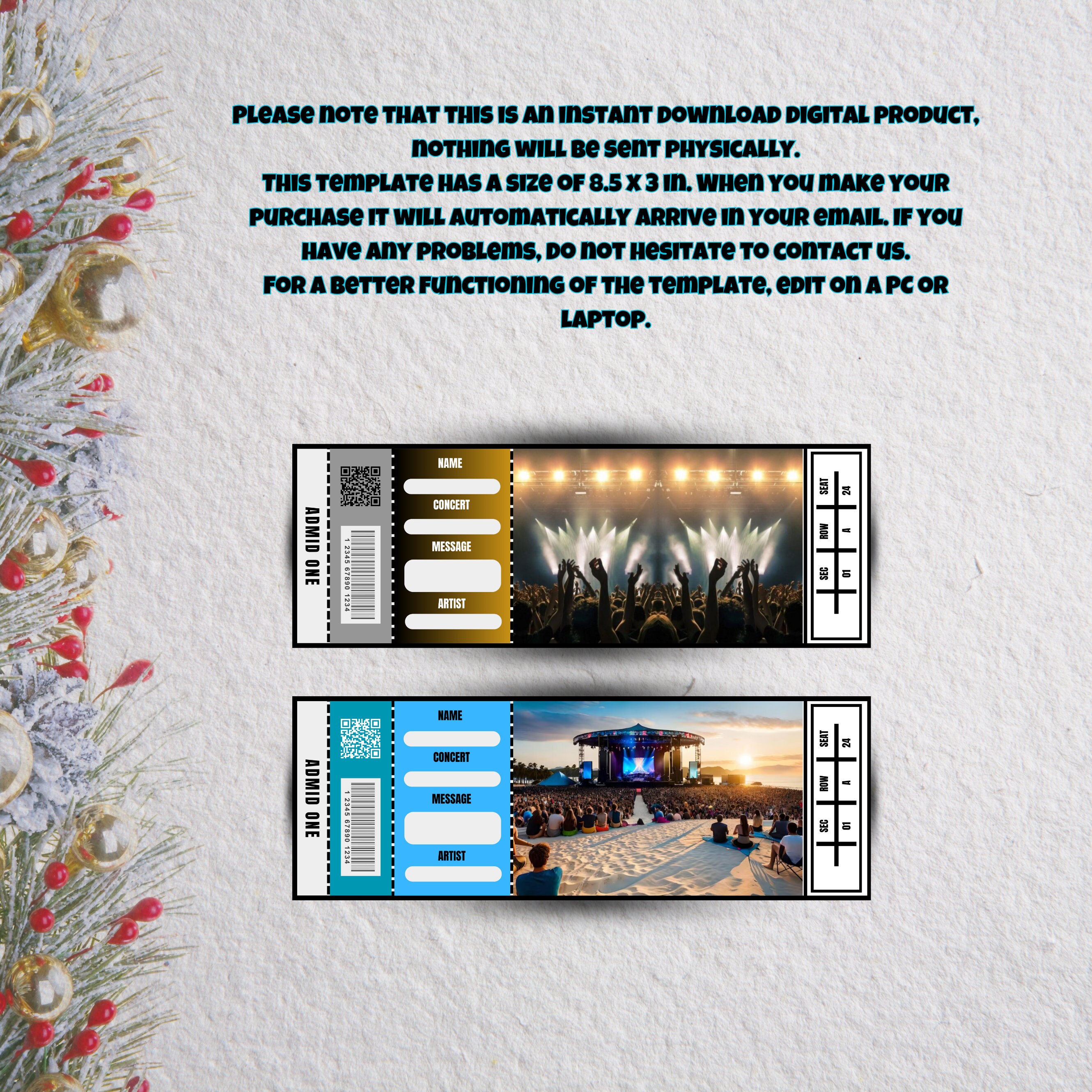 Printable Concert Ticket Gift Concert Ticket Gift Download Concert ...