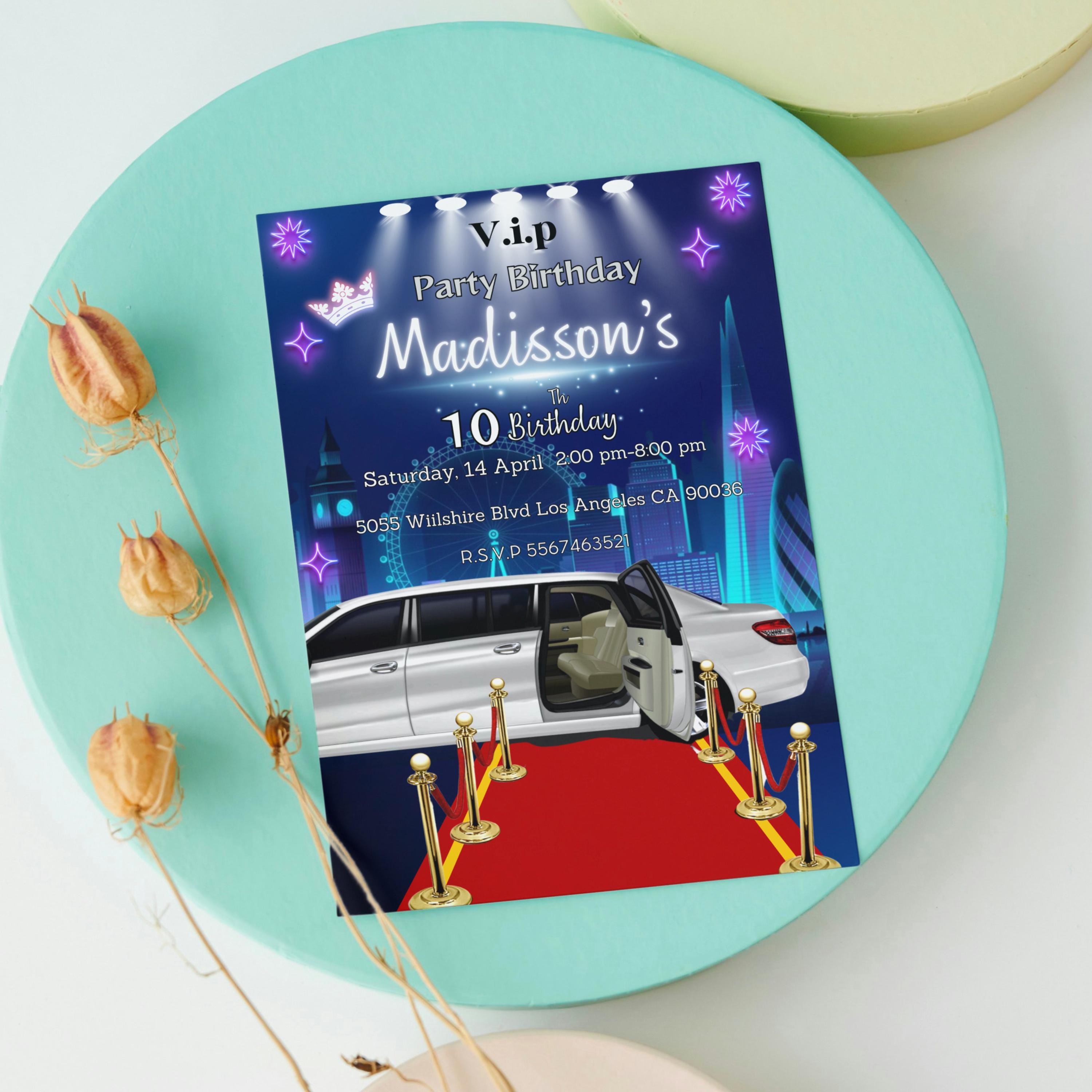 Limo Birthday Invitation Customizable Limo Birthday Card Limousine ...