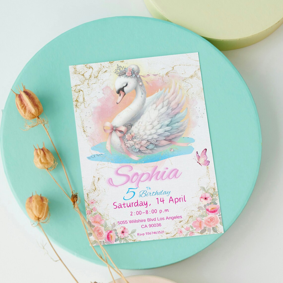 Swan Birthday Invitation Swan Theme Invitation Card Printable Swan ...