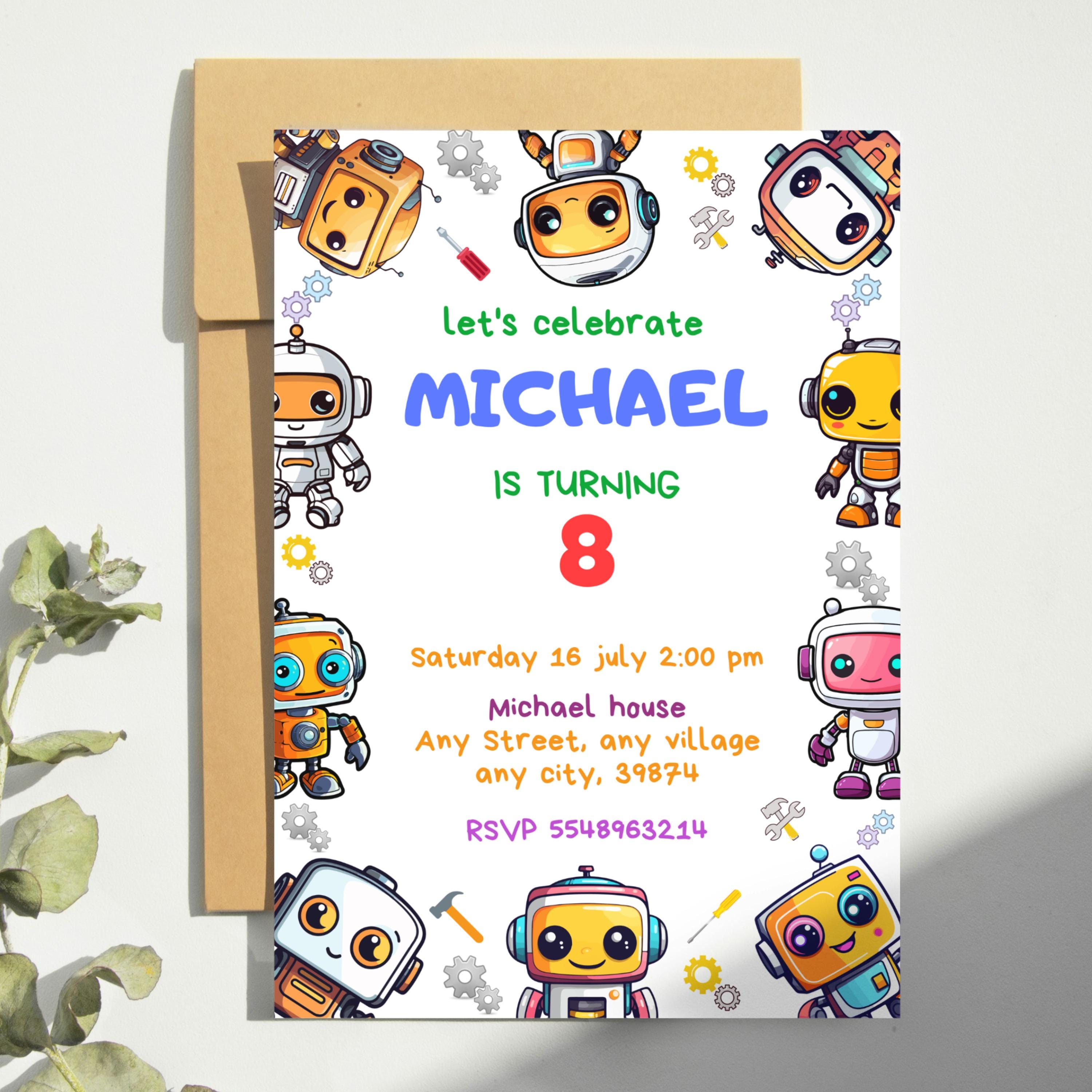 Robotics Birthday Invitation: Editable Robot Card (printable) - Etsy