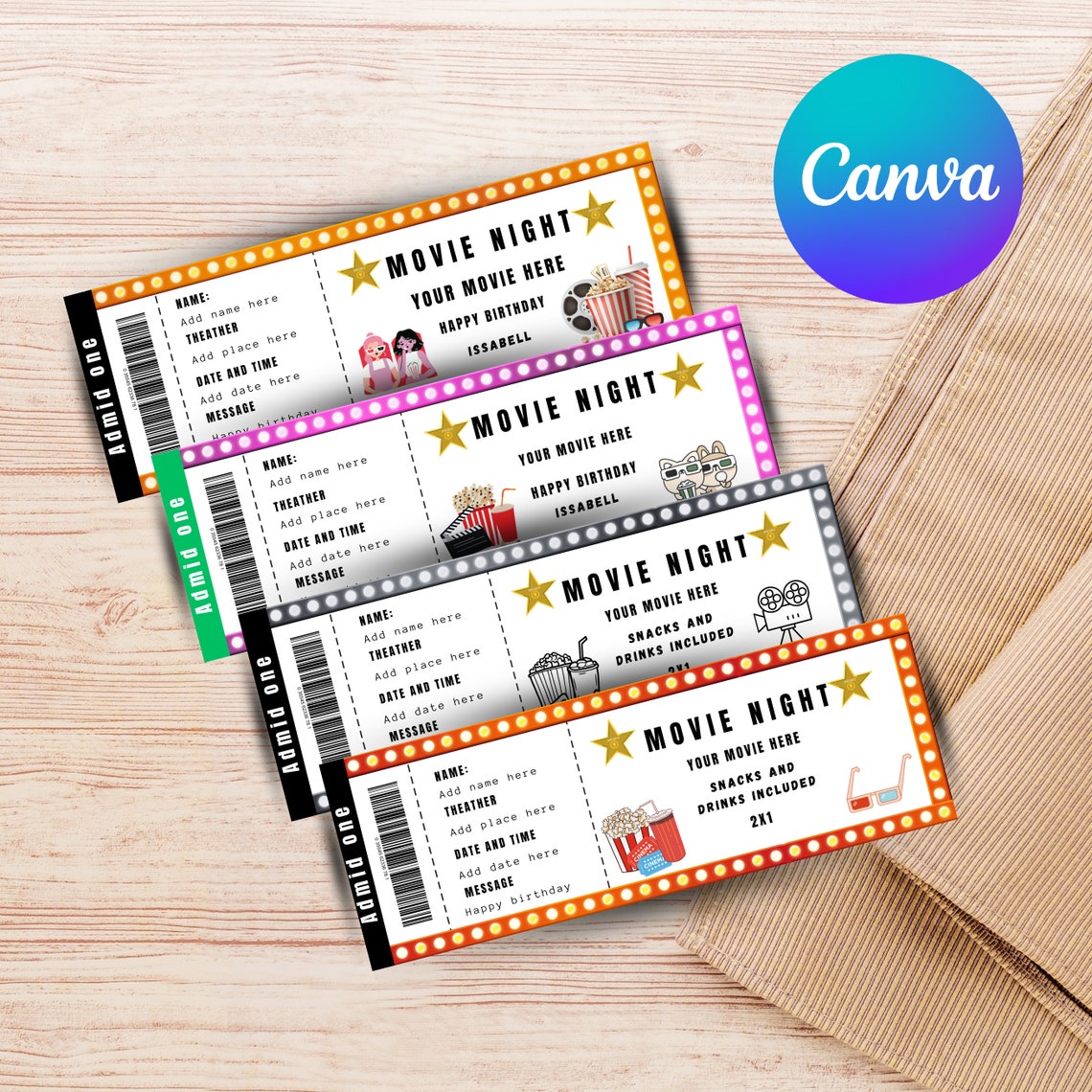 Movie Ticket Stub - Movie Ticket Gift - Movie Ticket Gift Card - Custom ...