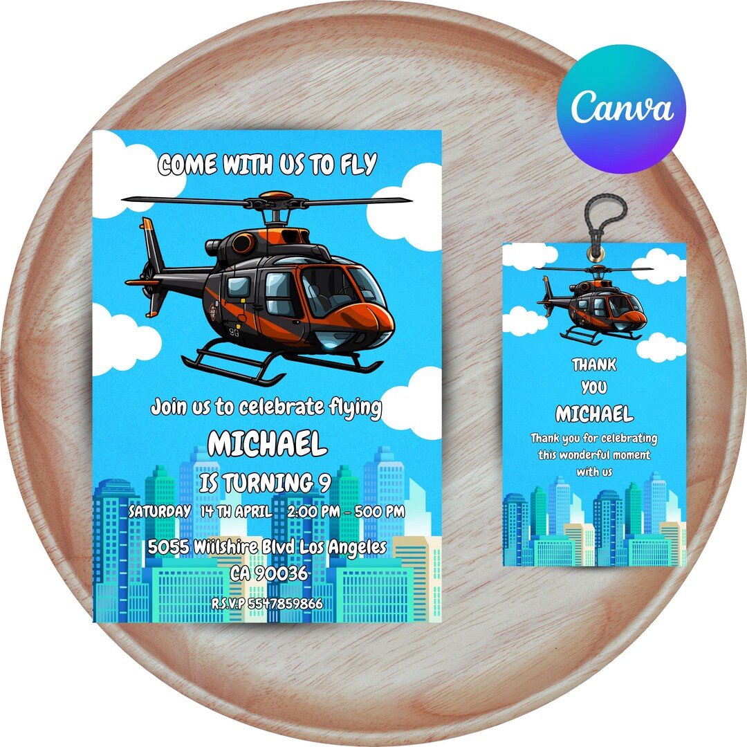 Helicopter Birthday Invitation Customizable Helicopter Birthday Card ...