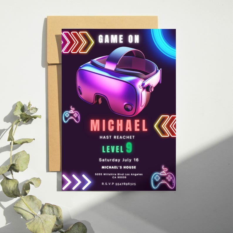 Vr Birthday Party Vr Gaming Party Editable Vr Birthday Card Virtual ...