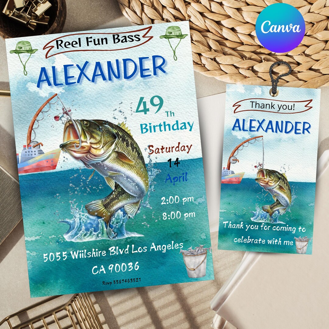 Bass Invitation Bass Fishing Birthday Invitation Fishing Birthday ...