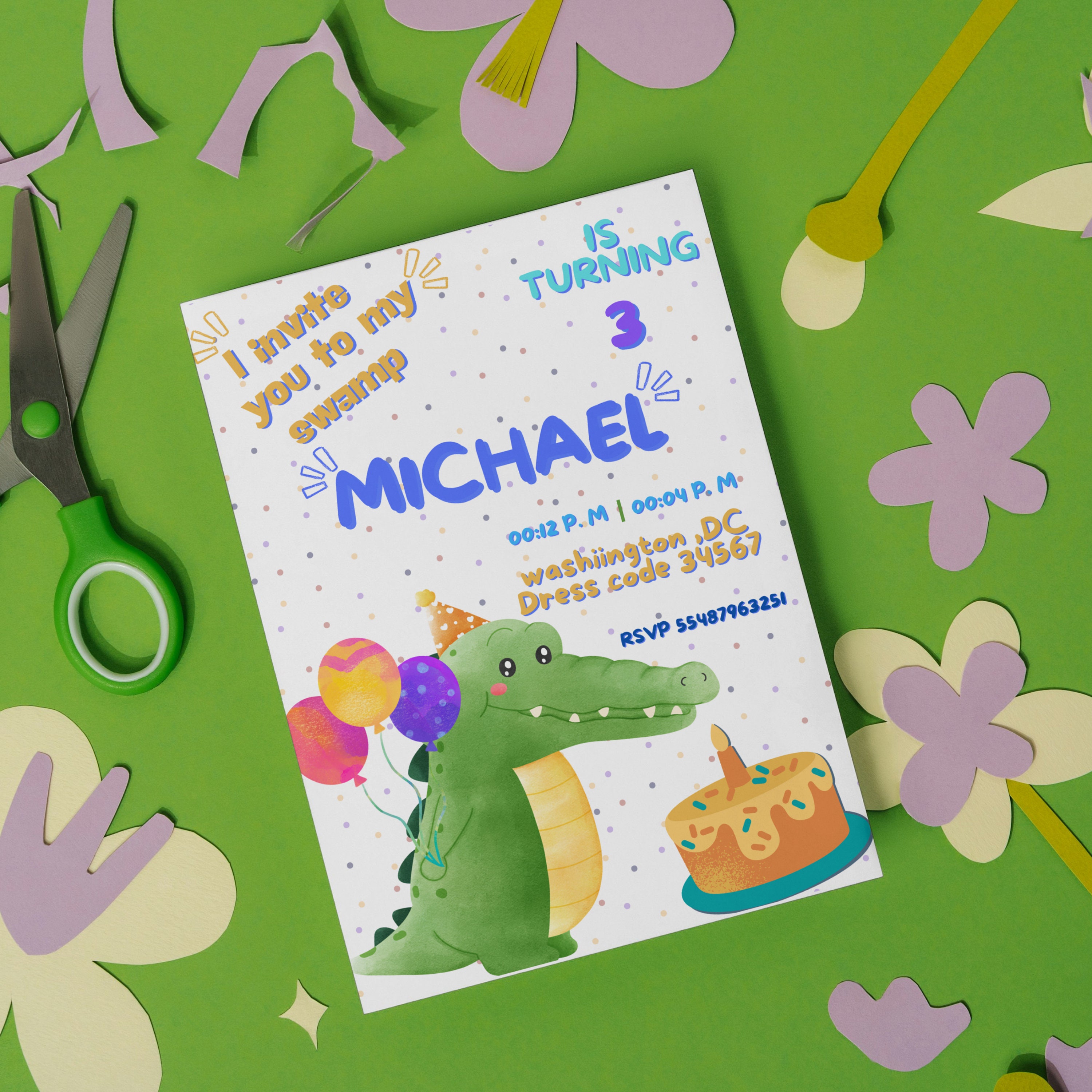 Alligator Birthday Invitation Alligator Birthday Card Alligator ...