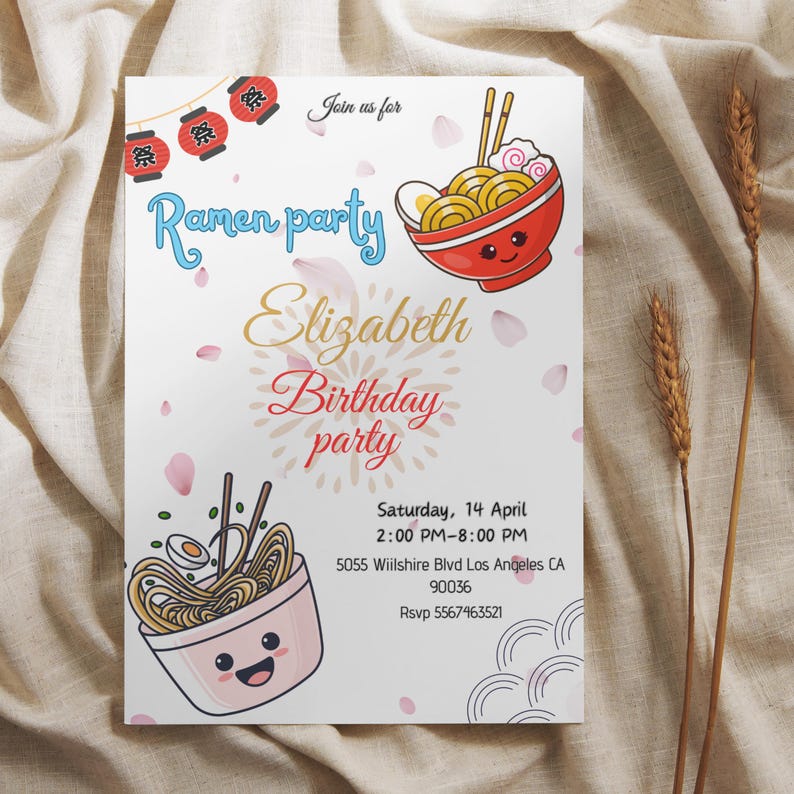 Ramen Birthday Party Invitation: Customizable Japanese Theme (printable ...