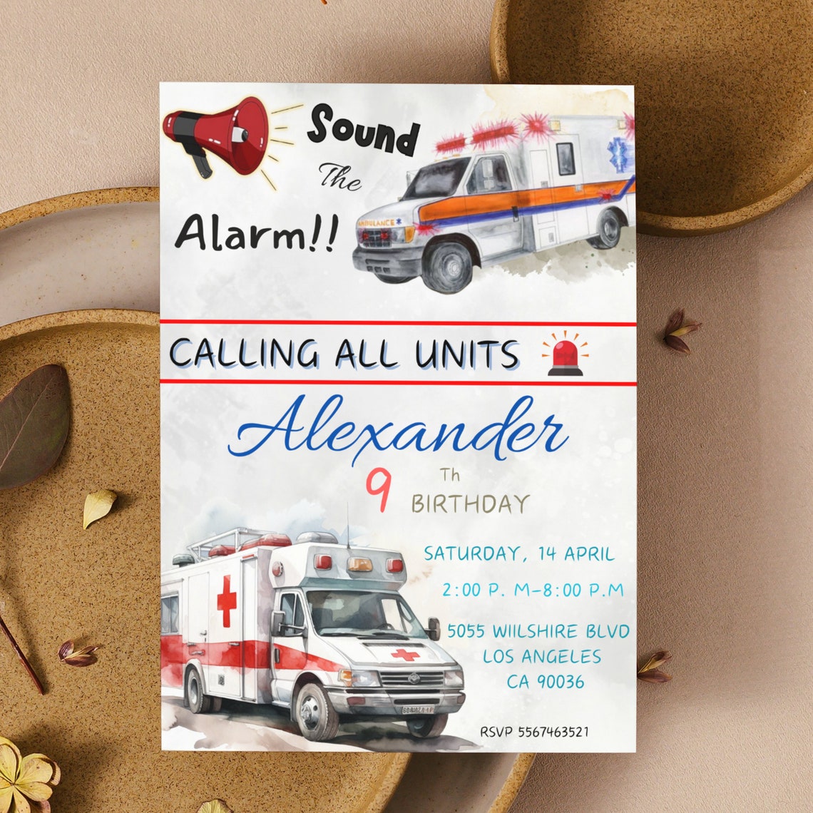 Ambulance Birthday Party Emergency Vehicle Invite Ambulance Birthday ...