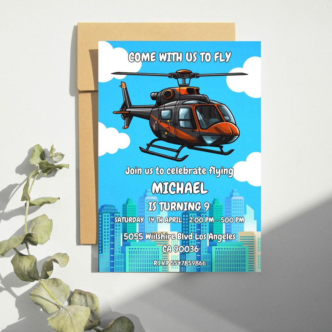 Helicopter Birthday Invitation Customizable Helicopter Birthday Card ...