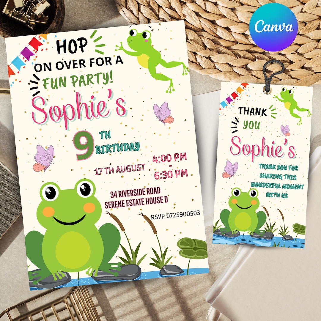 Frog Birthday Invitation - Frog Themed Birthday Invitation - Invitation ...