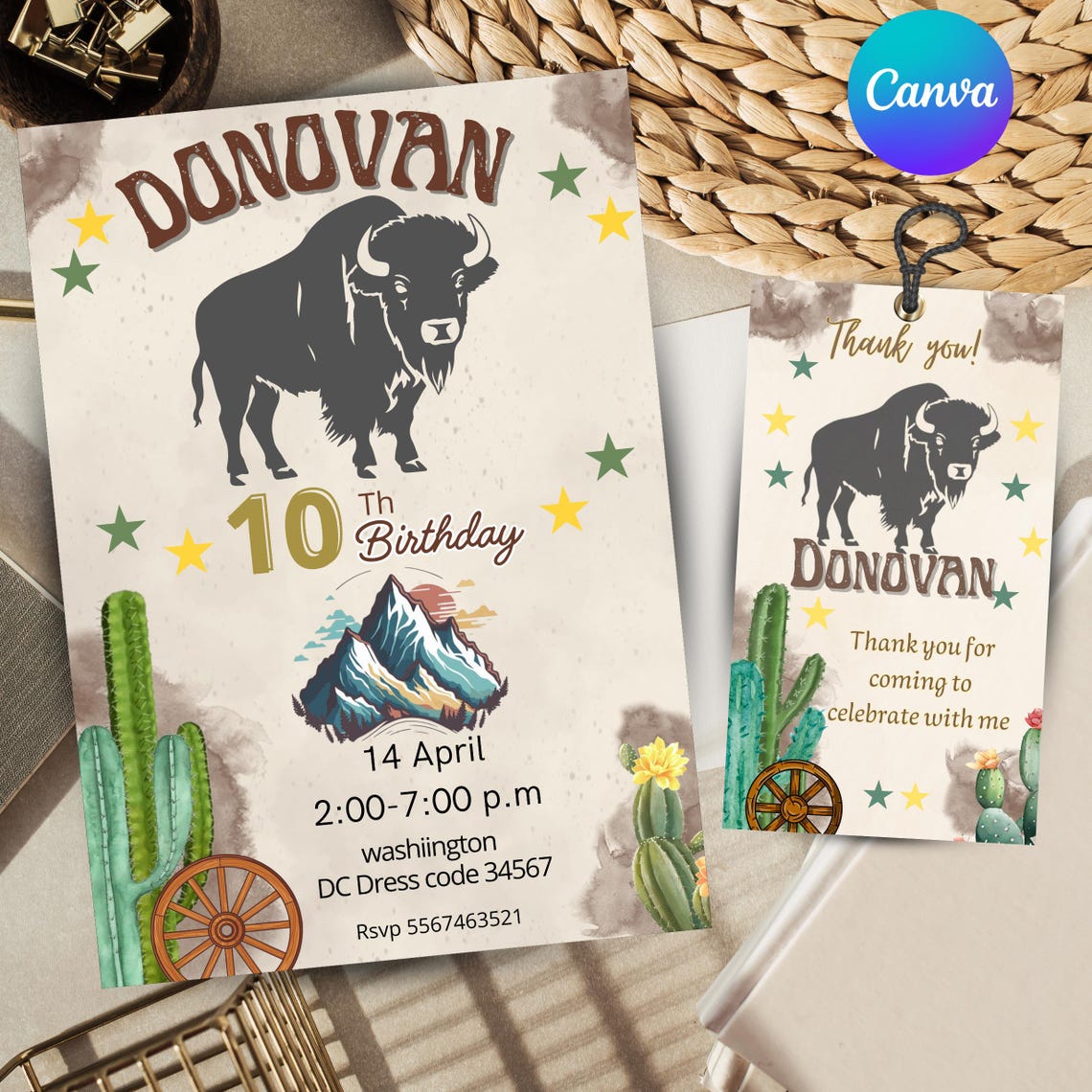 Bison Birthday Invitation: Customizable Kids Party, Canva Editable ...