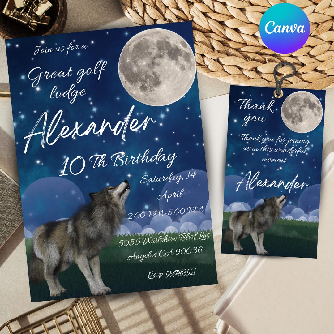 Wolf Birthday Invitation, Wolf Birthday Party Invitation, Wolf Themed ...
