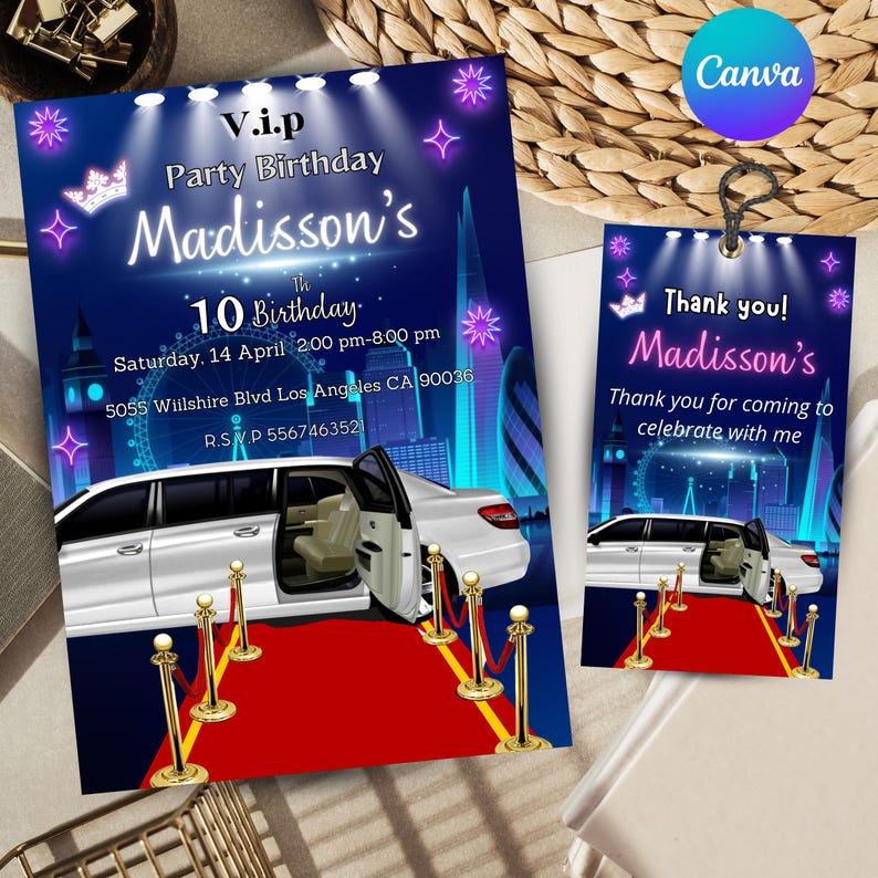 Limo Birthday Invitation Customizable Limo Birthday Card Limousine ...