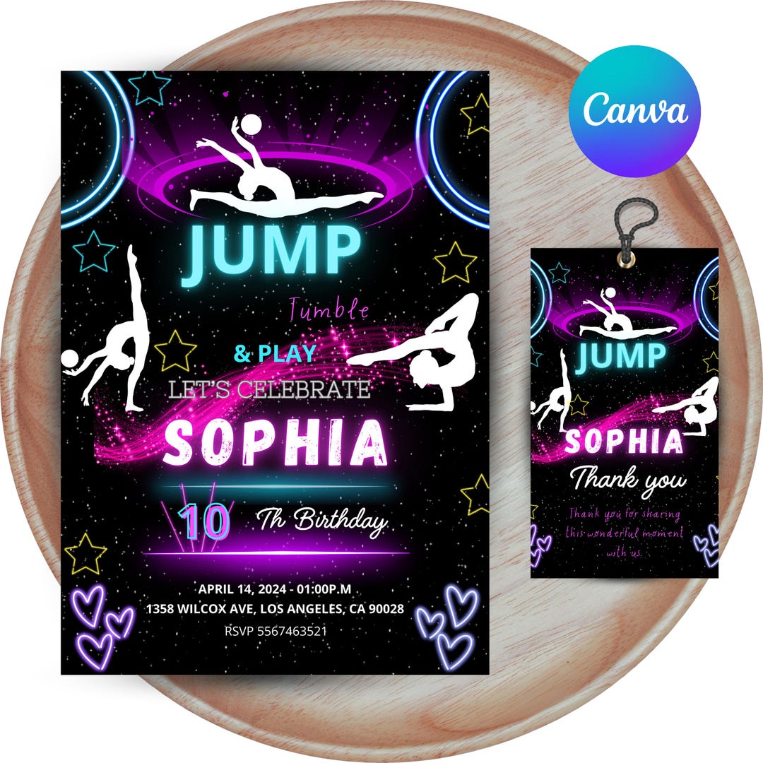 Gymnastic Invitation Gymnastic Birthday Invitation Digital Birthday ...