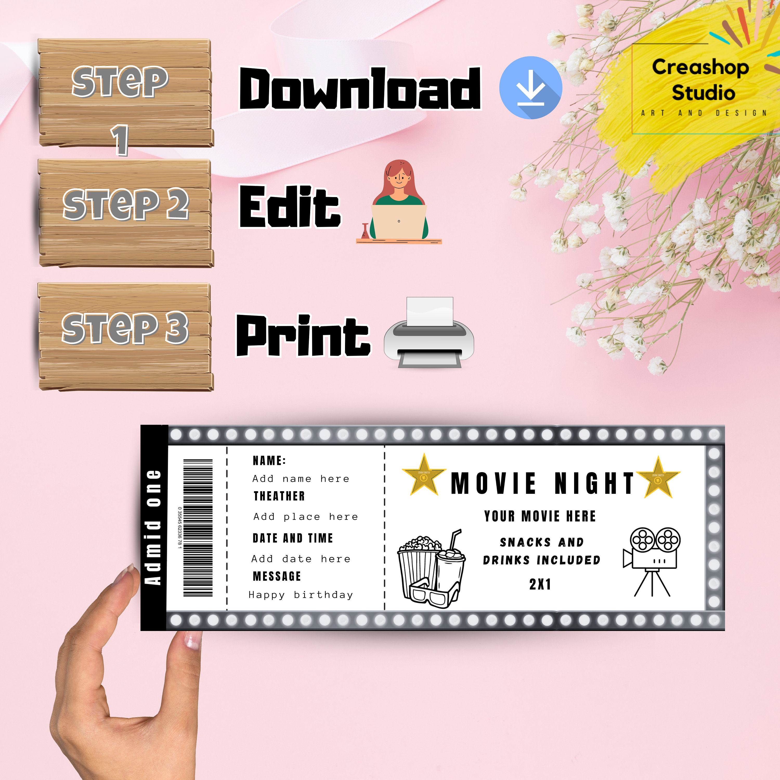 Movie Ticket Stub - Movie Ticket Gift - Movie Ticket Gift Card - Custom ...