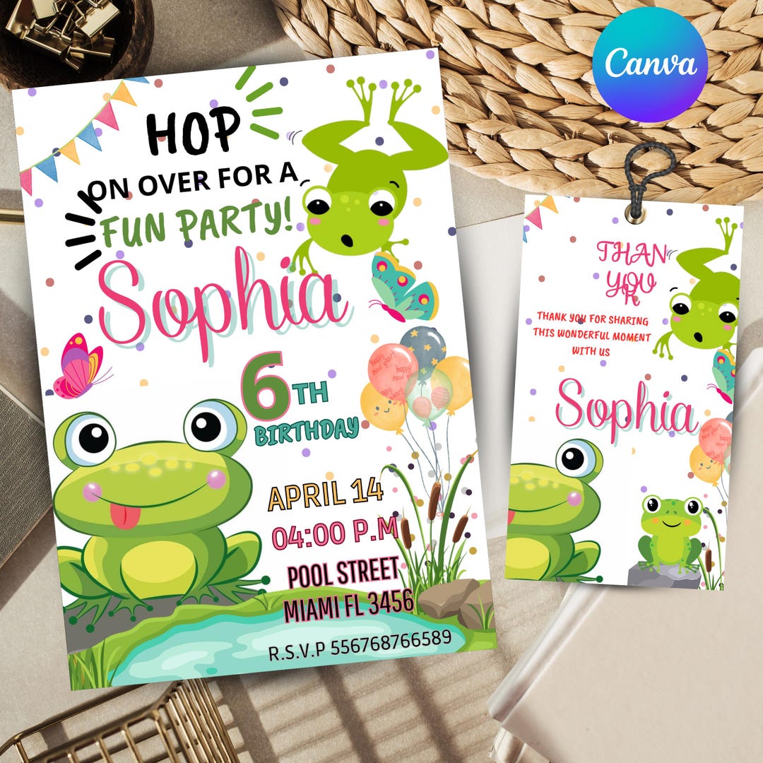 Frog Birthday Invitation - Frog Themed Birthday Invitation - Invitation ...