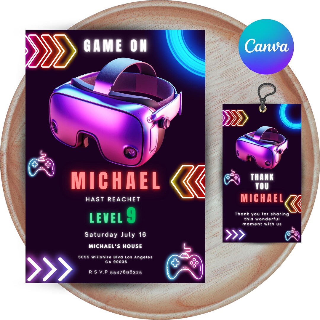 Vr Birthday Party Vr Gaming Party Editable Vr Birthday Card Virtual ...